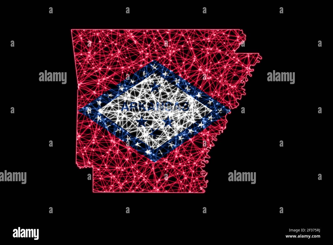 Map of Arkansas, Polygonal mesh line map, flag map Stock Photo - Alamy