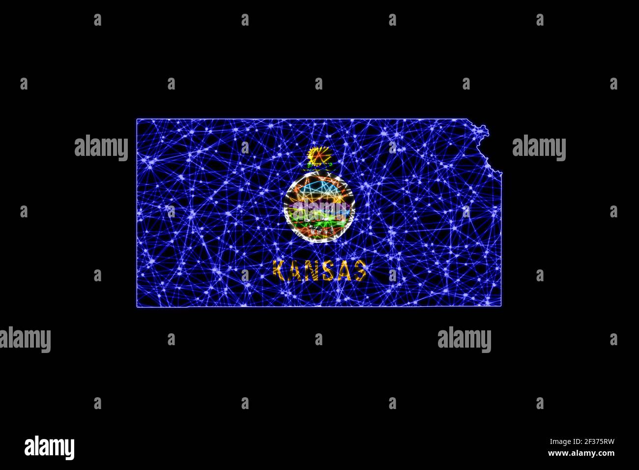 Map of Kansas, Polygonal mesh line map, flag map Stock Photo - Alamy