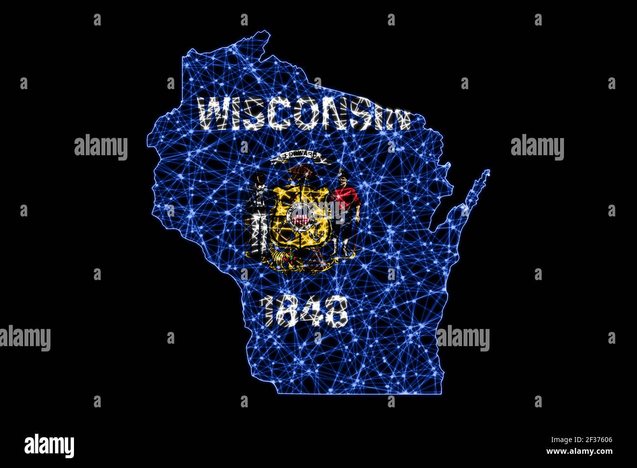 Map of Wisconsin, Polygonal mesh line map, flag map Stock Photo - Alamy