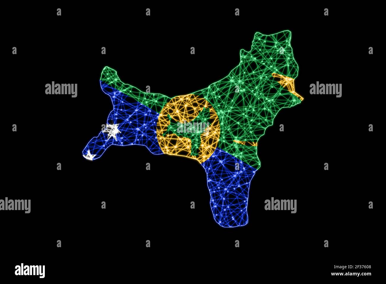 Map of Christmas Island, Polygonal mesh line map, flag map Stock Photo ...