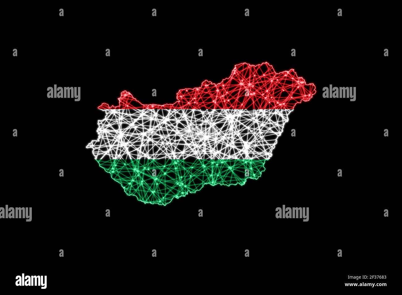 Map of Hungary, Polygonal mesh line map, flag map Stock Photo - Alamy