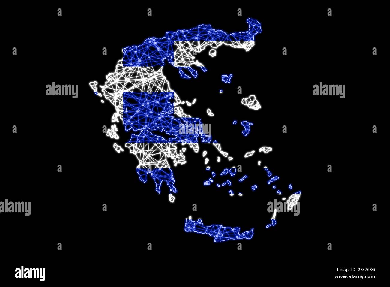 Map of Greece, Polygonal mesh line map, flag map Stock Photo - Alamy