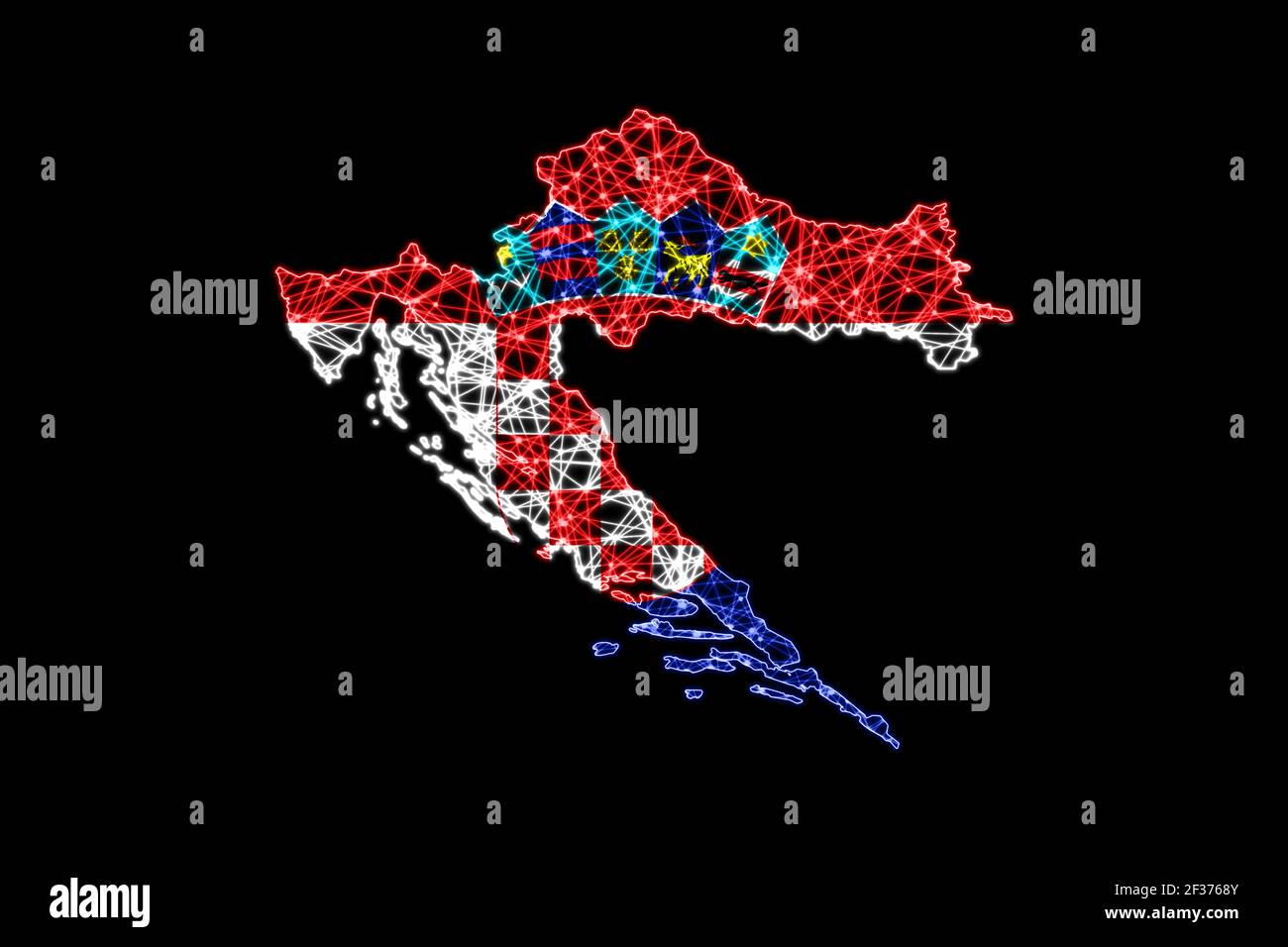 Map of Croatia, Polygonal mesh line map, flag map Stock Photo - Alamy