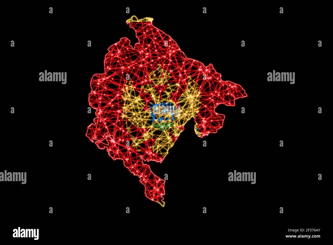 Map of Montenegro, Polygonal mesh line map, flag map Stock Photo - Alamy
