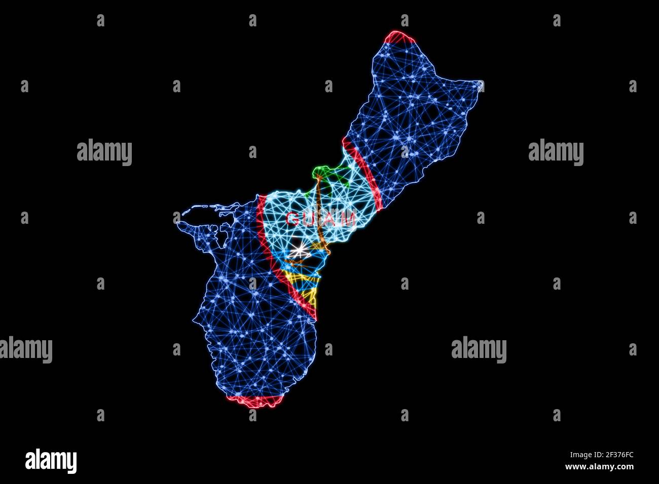 Map of Guam, Polygonal mesh line map, flag map Stock Photo - Alamy