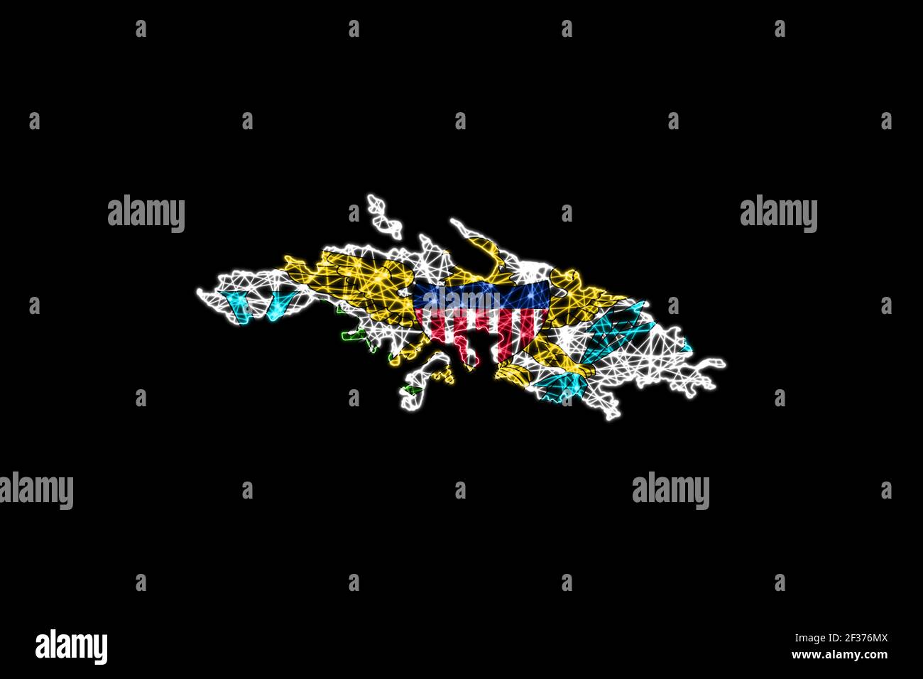 Map of Virgin Islands US, Polygonal mesh line map, flag map Stock Photo ...