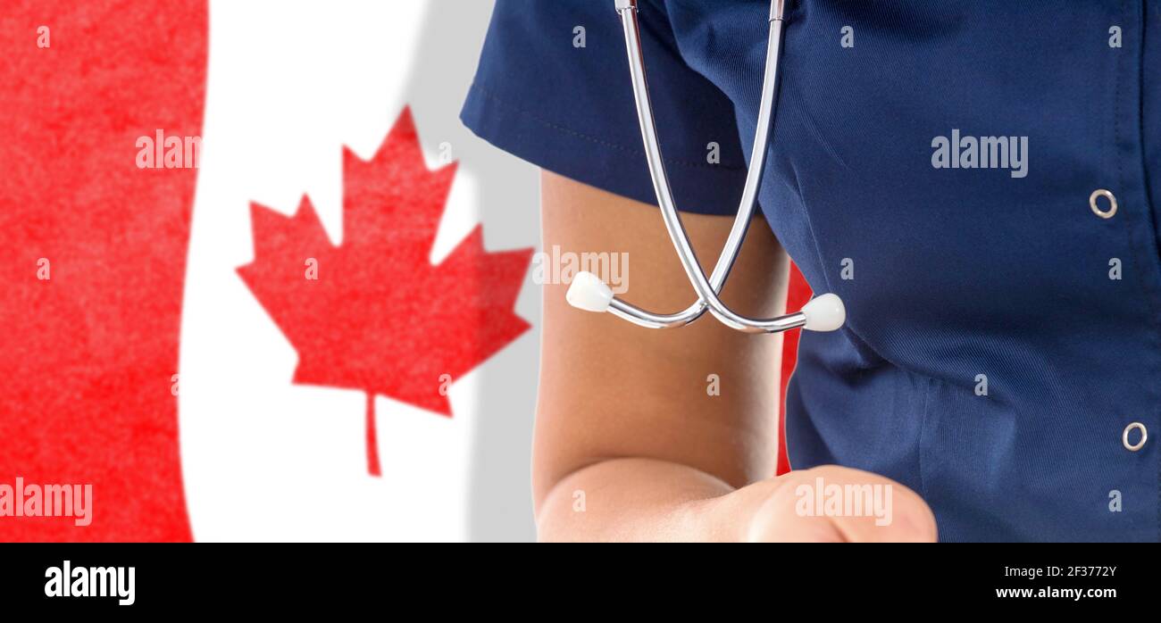 Canada flag female doctor with stethoscope, national healthcare system ...