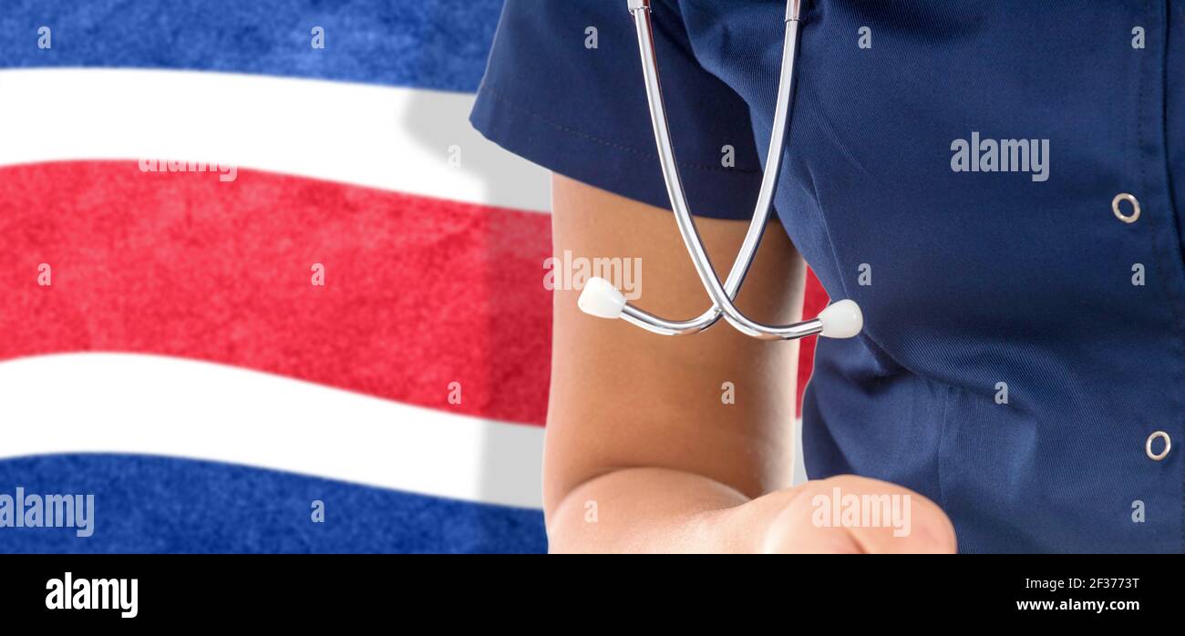Costa Rica flag female doctor with stethoscope, national healthcare ...