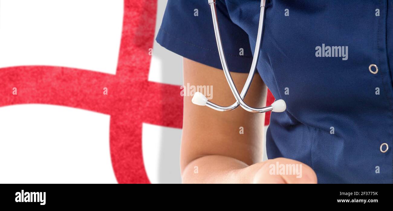 England flag female doctor with stethoscope, national healthcare system ...
