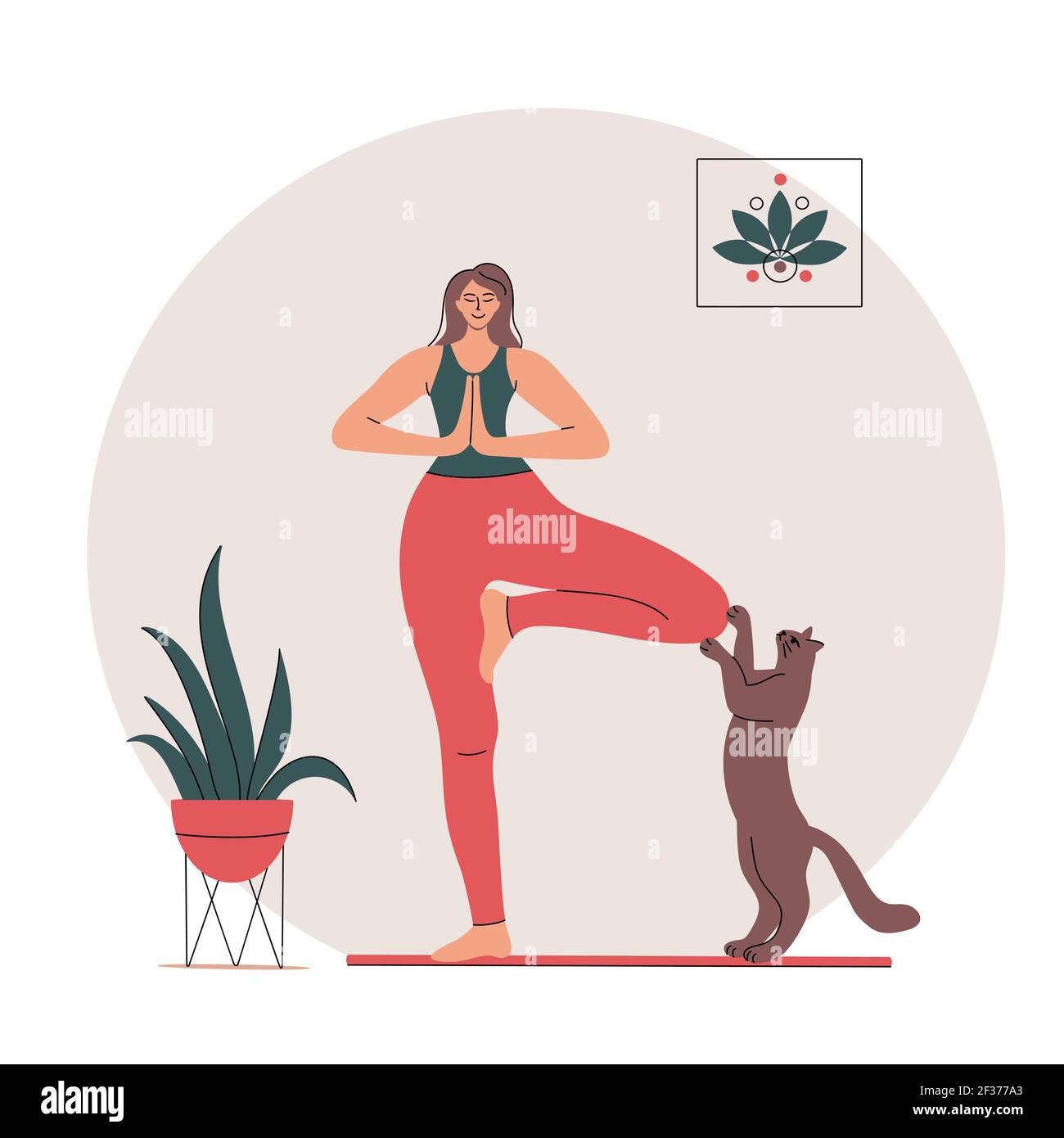 Woman doing yoga at home. Vector Illustration Stock Vector Image & Art ...