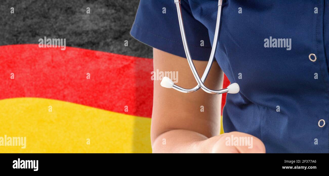 Germany flag female doctor with stethoscope, national healthcare system ...
