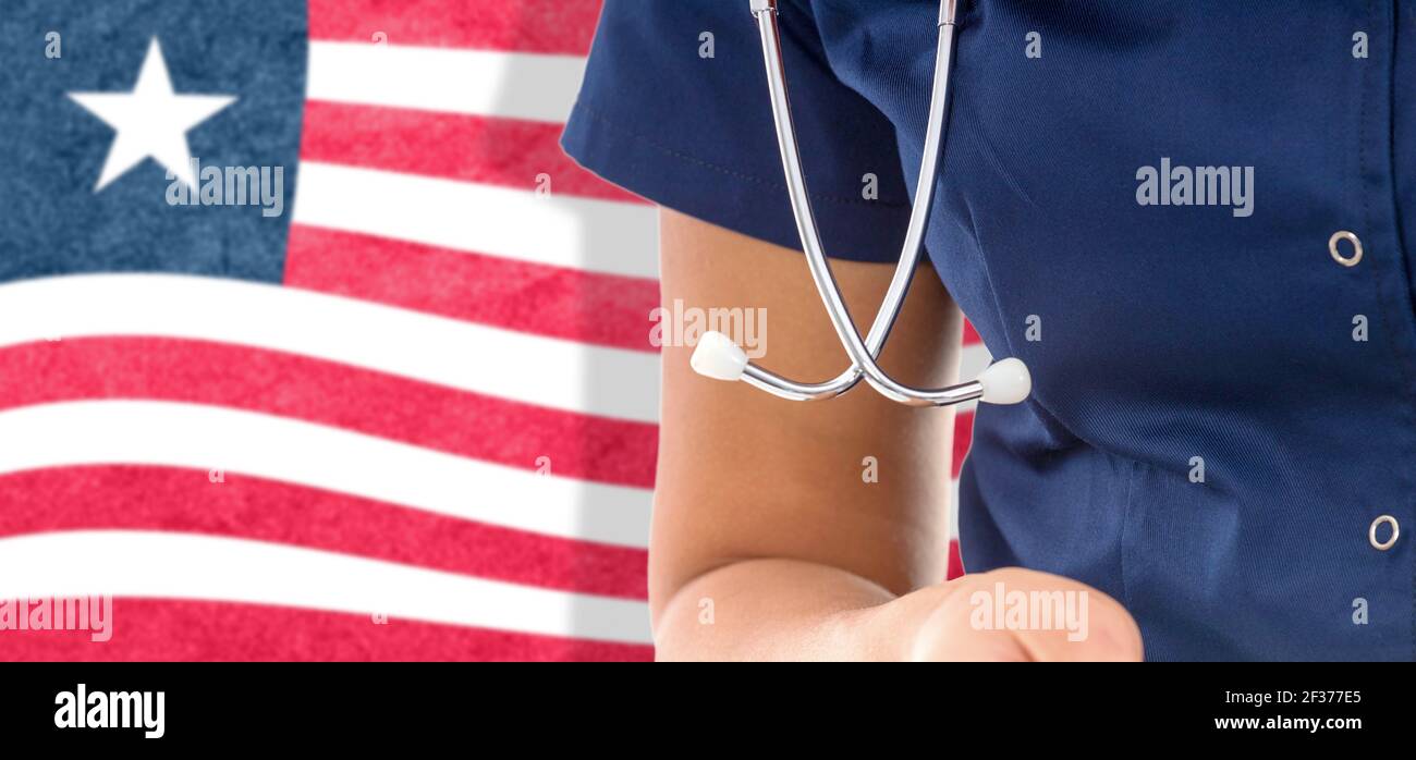 Liberia flag female doctor with stethoscope, national healthcare system ...