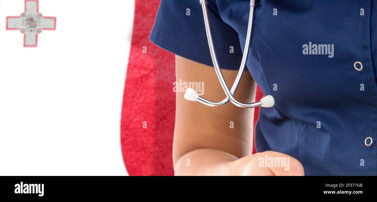 Malta flag female doctor with stethoscope, national healthcare system ...