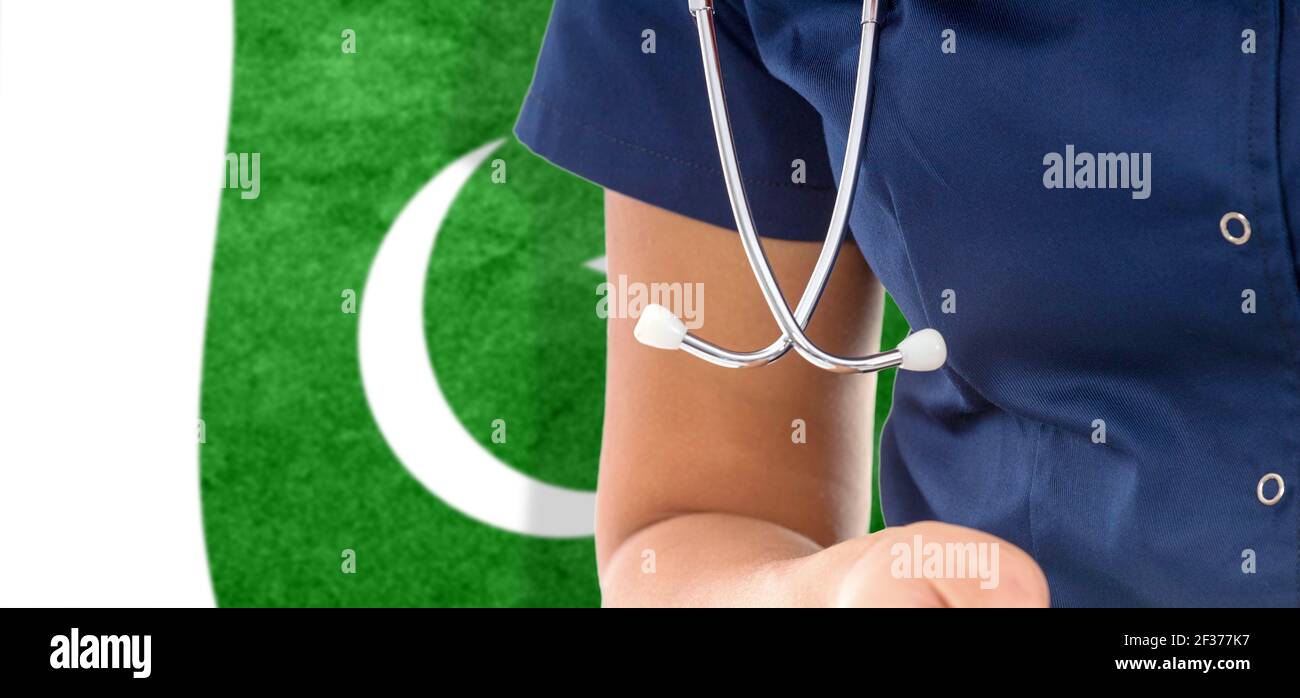 Pakistan flag female doctor with stethoscope, national healthcare ...