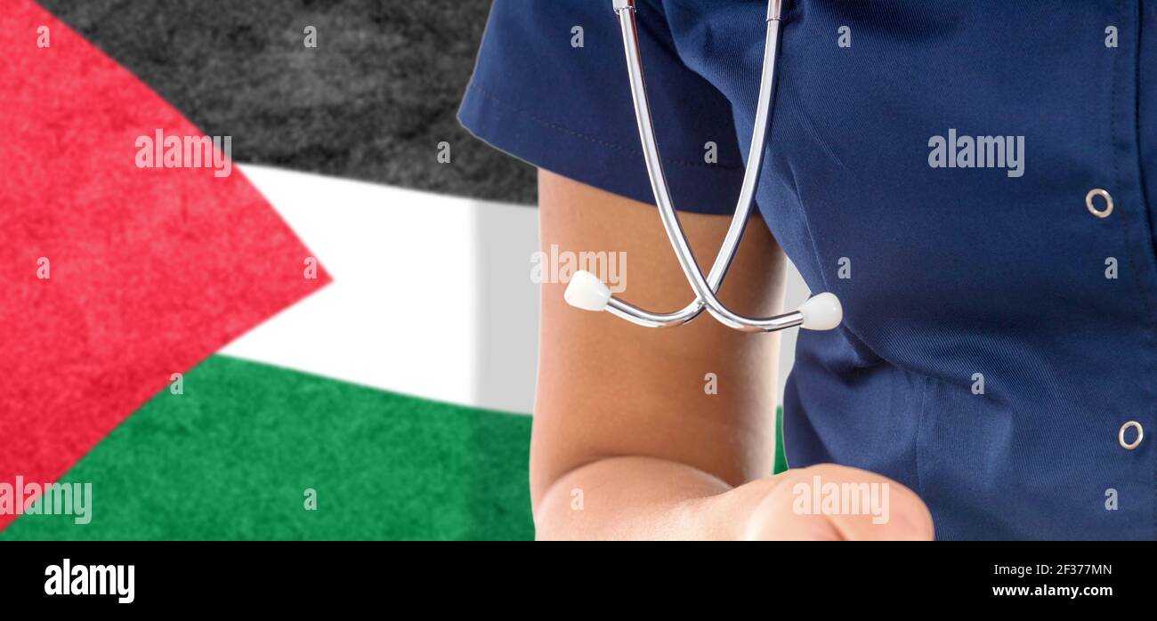 Palestine flag female doctor with stethoscope, national healthcare ...