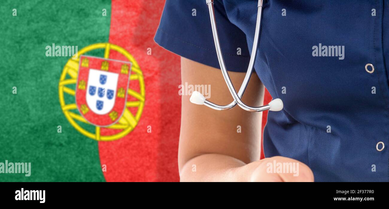 Portugal flag female doctor with stethoscope, national healthcare ...