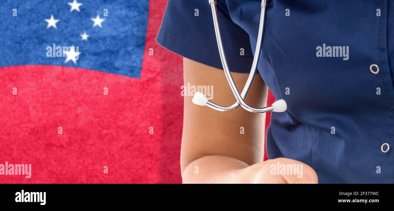 Samoa flag female doctor with stethoscope, national healthcare system ...
