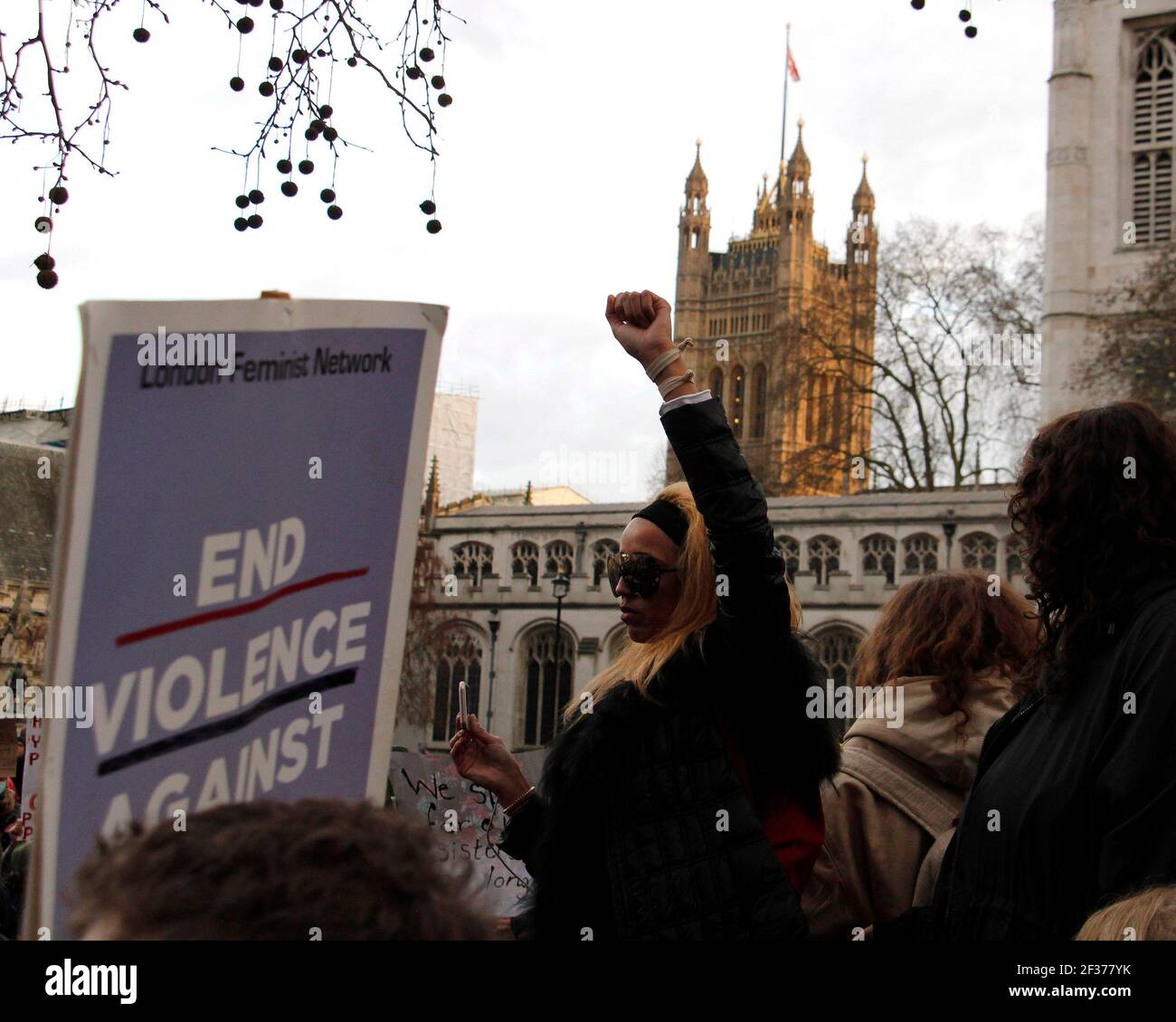 London Uk 15th Mar 2021 A Woman Raises Her Fist During Speeches To