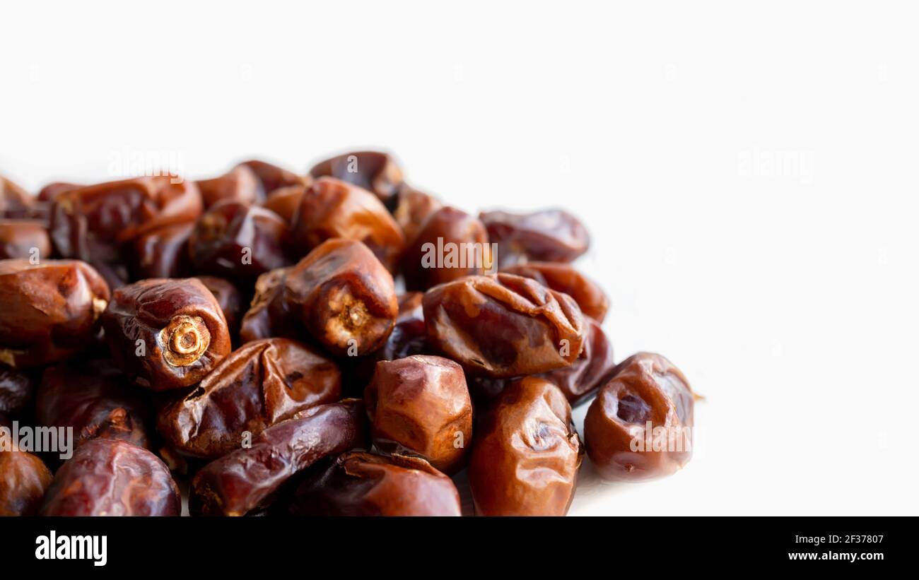 Dried dates, food background. Close-up of dates on a horizontal ...