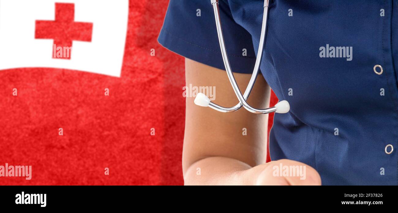 Tonga flag female doctor with stethoscope, national healthcare system ...