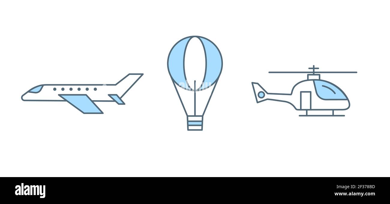 Set of three air types of transport vector flat line illustration ...