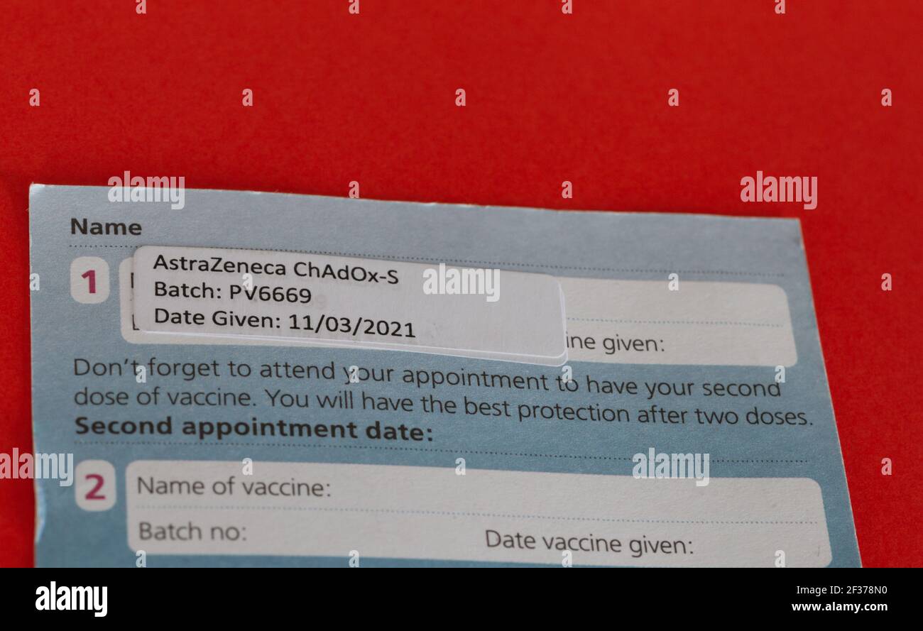 An AstraZeneca Vaccine certificate given out in the UK after the ...