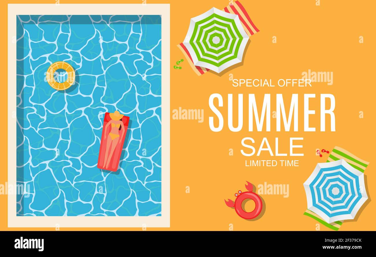 Summer Sale background poster with swimming pool. Vector Illustration ...