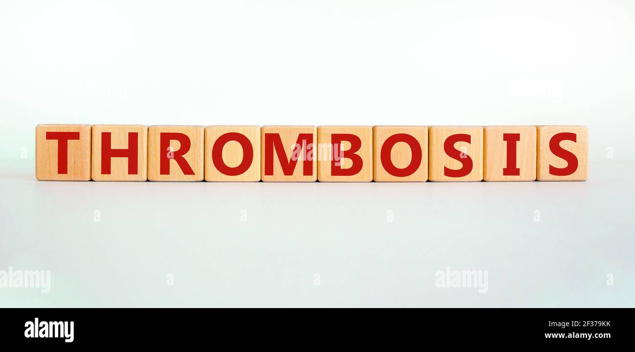 Medical and and thrombosis symbol. Wooden cubes with the word ...