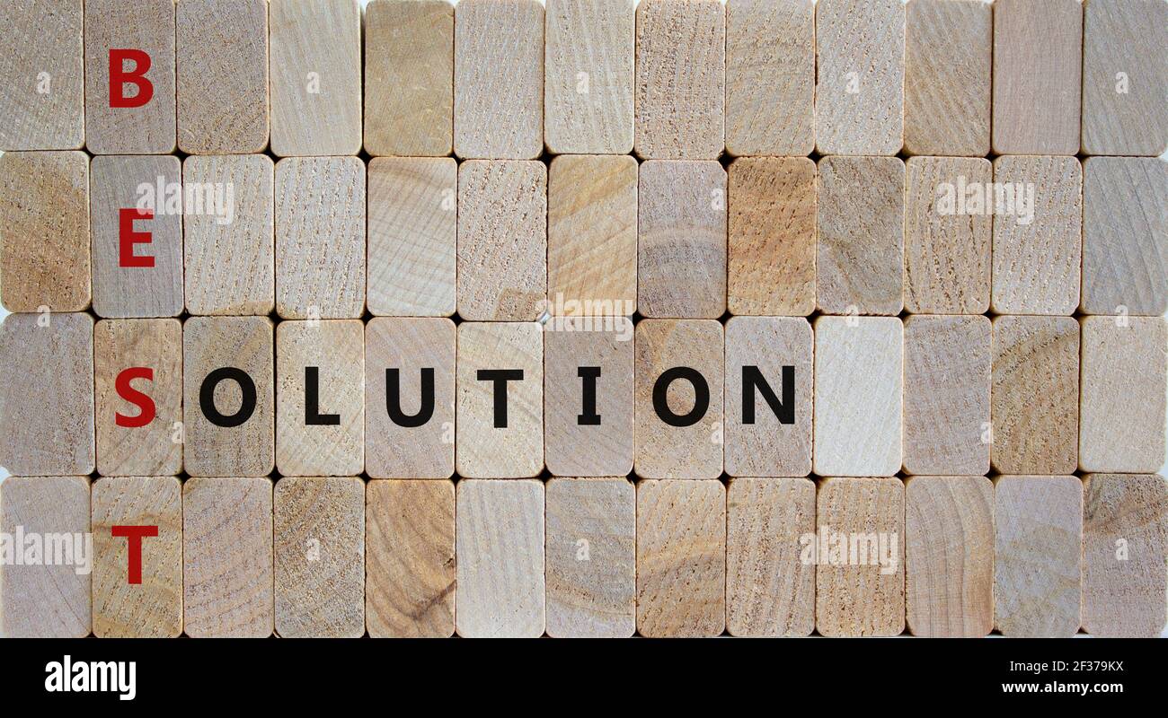 Best solution symbol. Woden blocks with words 'best solution ...