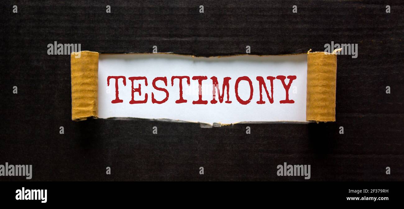 Testimony symbol. The word 'Testimony' appearing behind torn black ...