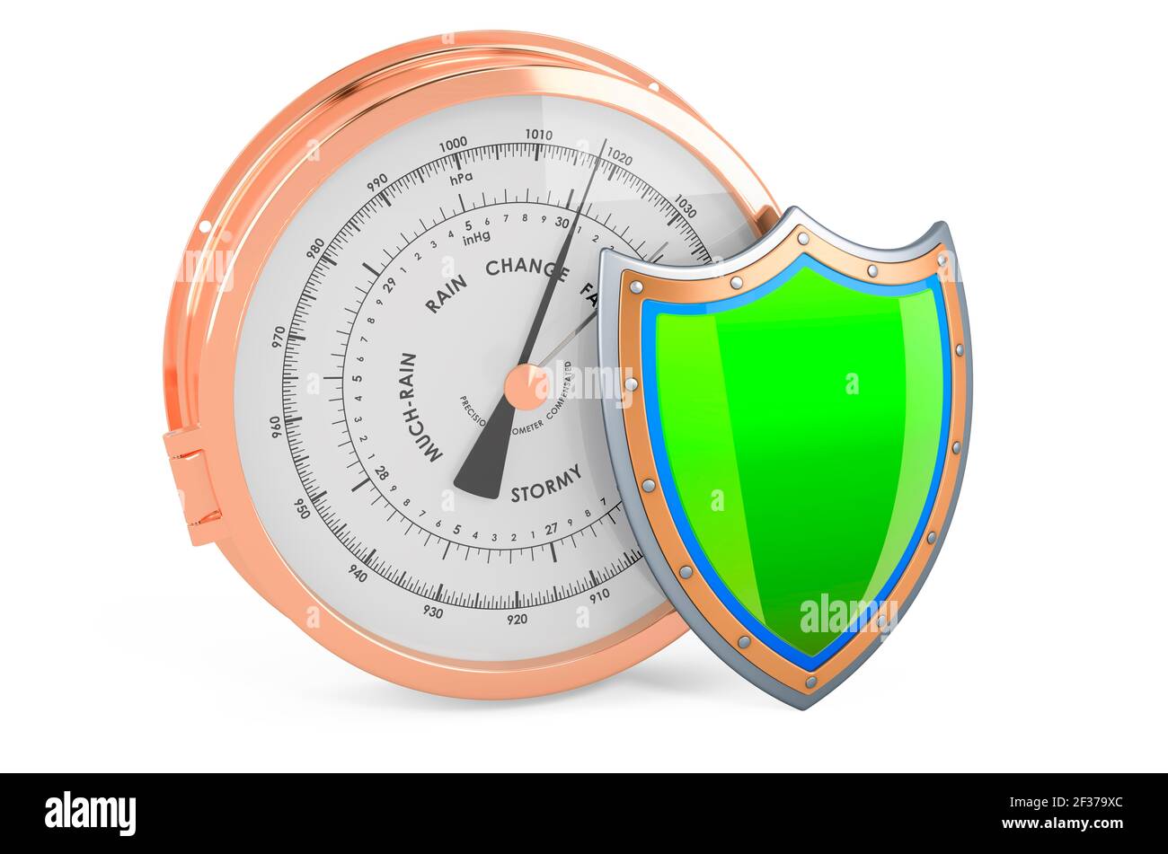 Barometer with shield, 3D rendering isolated on white background Stock ...