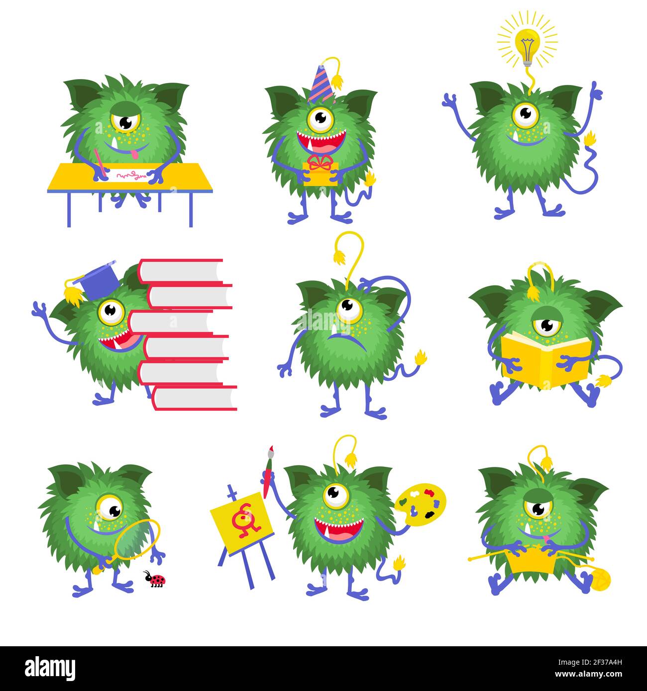 Kids education. Monster character with book vector illustration ...