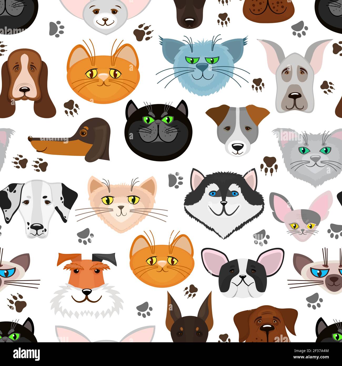 Dog and cat seamless pattern. Background with cute pets. Vector ...
