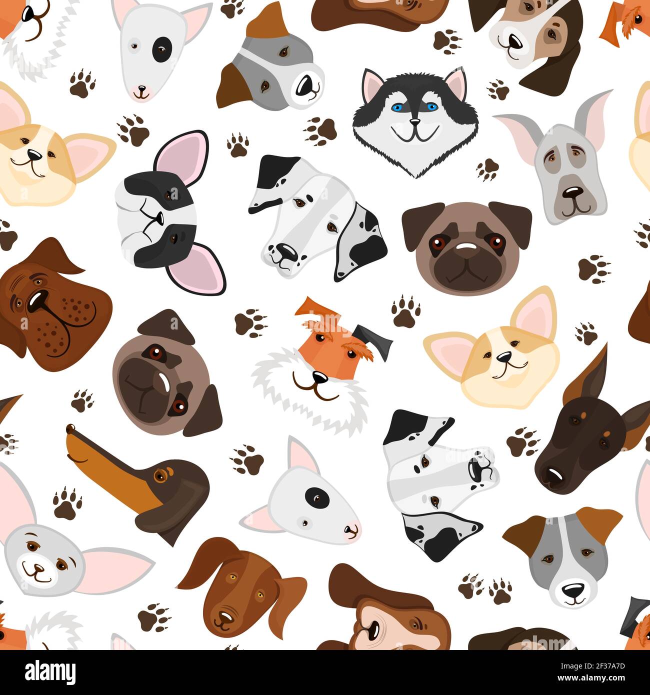 Cute puppy and dog mixed breed seamless pattern. Background with breed ...