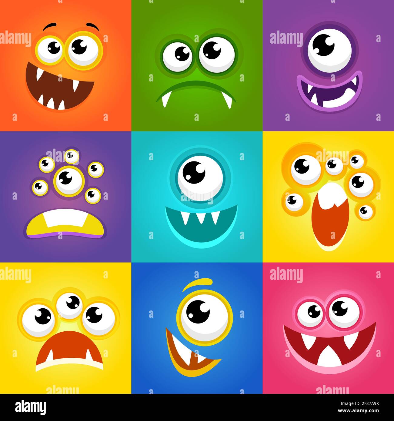 Monster expressions. Funny cartoon monster faces vector. Emotion ...
