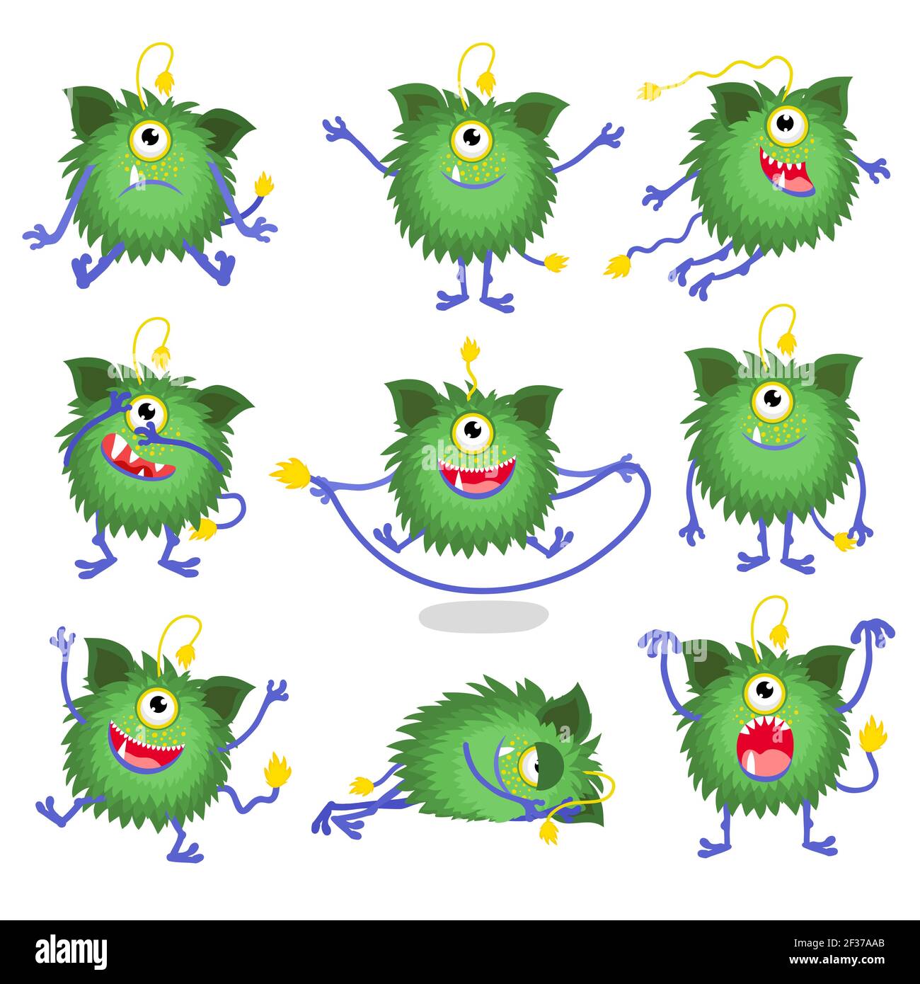 Monster character. Set of cute cartoon character in different poses ...