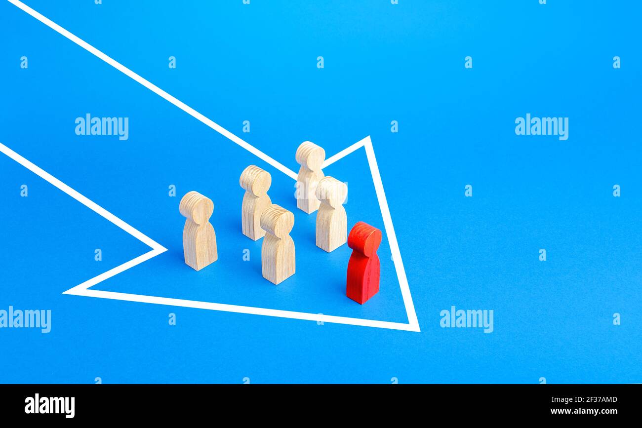 Figures of people under the leadership of leader moving in a single ...