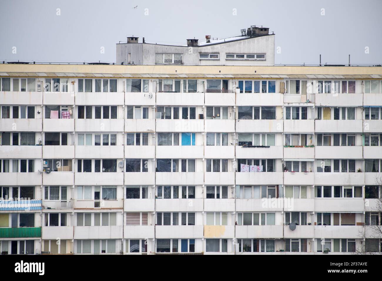 Communist era apartment wavy shape building falowiec in Gdansk ...