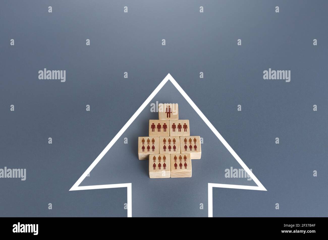 A hierarchical group of people blocks a single formation in an arrow ...