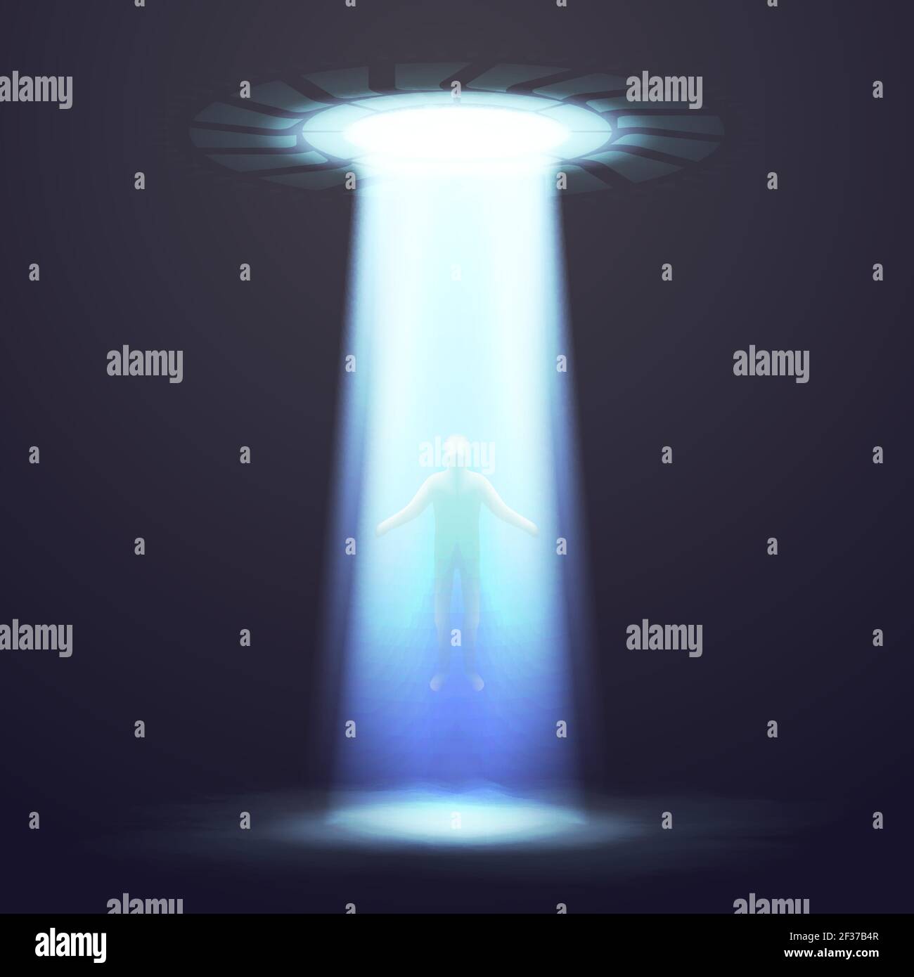 UFO vector dramatic background with lighting and man. UFO abducts man ...