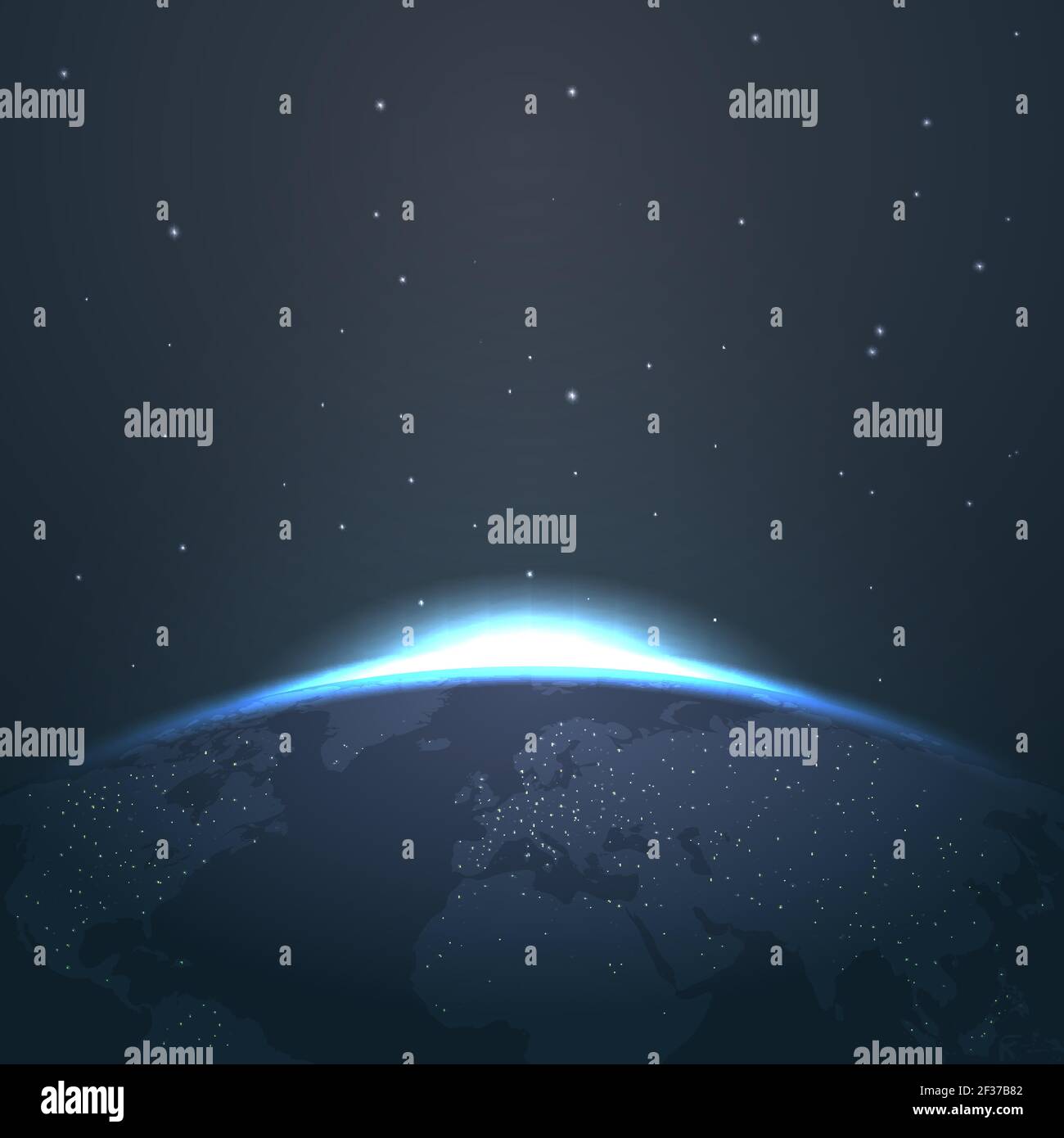 Sunrise horizon over earth from space with stars and lights vector ...