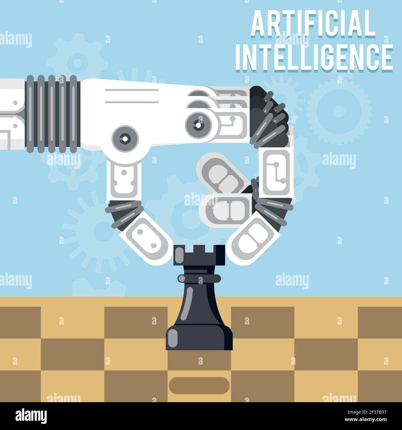 Artificial intelligence technology. Robot hand plays chess, arm makes a ...