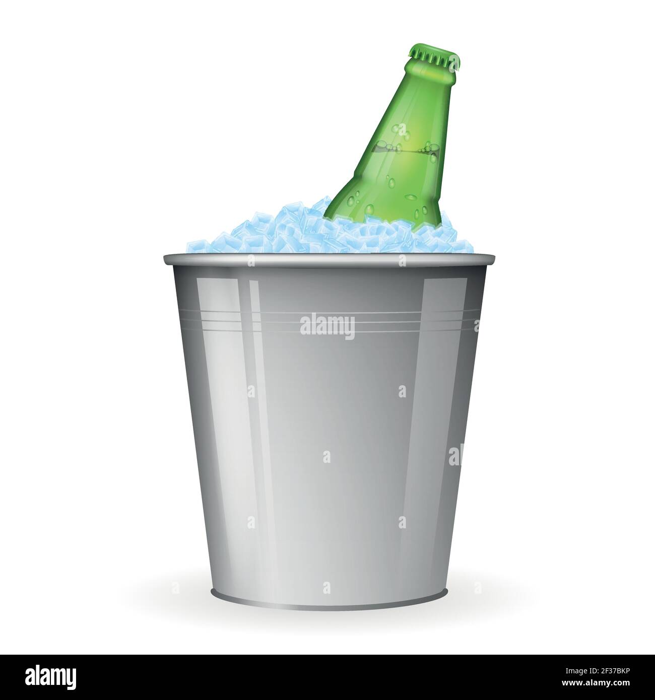 Beer on ice in metal bucket isolated on white vector. Bottle beer in ...