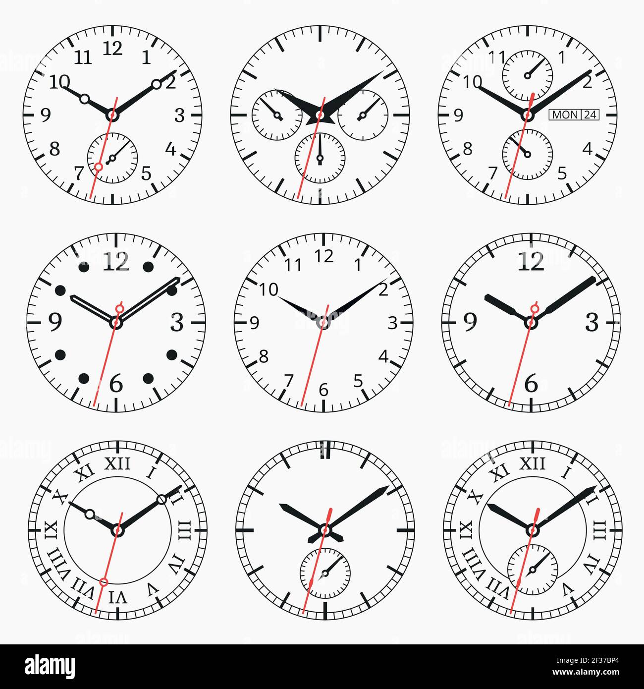 Clock watch collection. Set of dial with seconds arrow. Vector ...