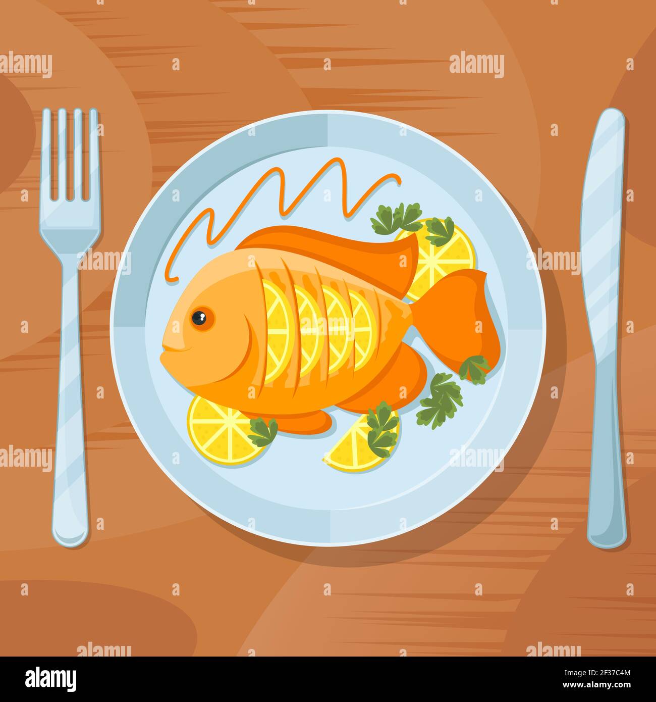 Fresh fish healthy dinner. Fish delicious dish vector illustration ...