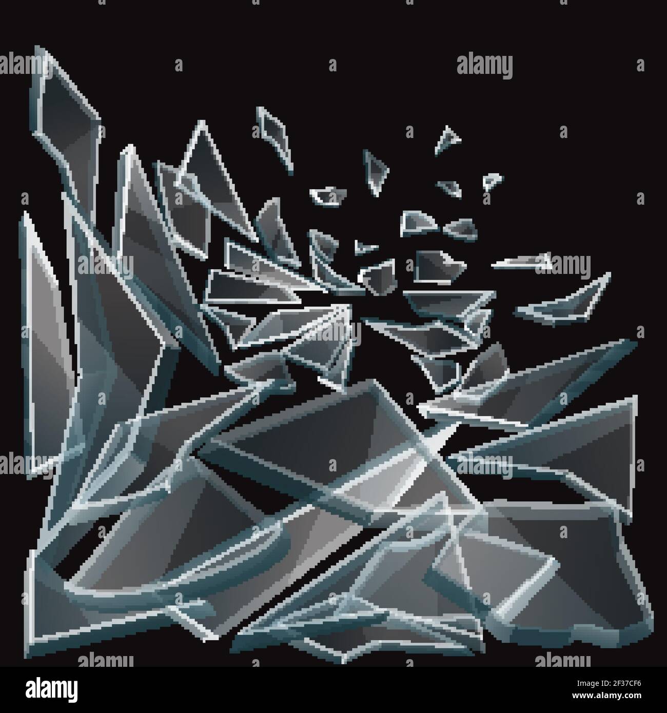 Broken glass pieces flow vector illustration. Set of glass pieces on ...