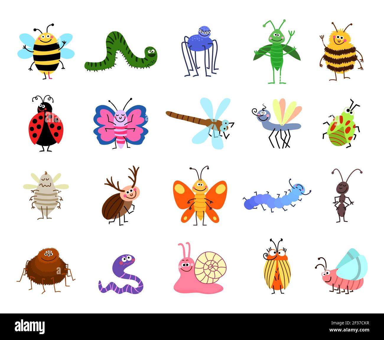 Funny bugs. Vector cute bugs and insects isolated on white background ...