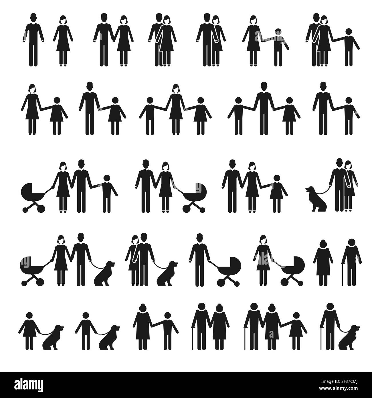 People and family icons. Man and woman, child and pet vector icons ...
