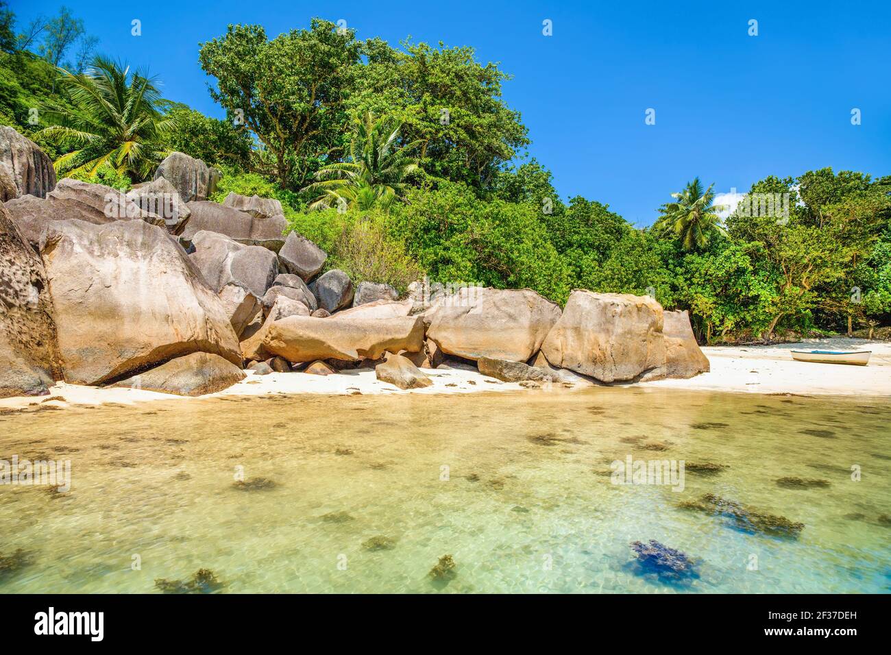 Beautiful tropical landscape with green hills on the shores of the ...