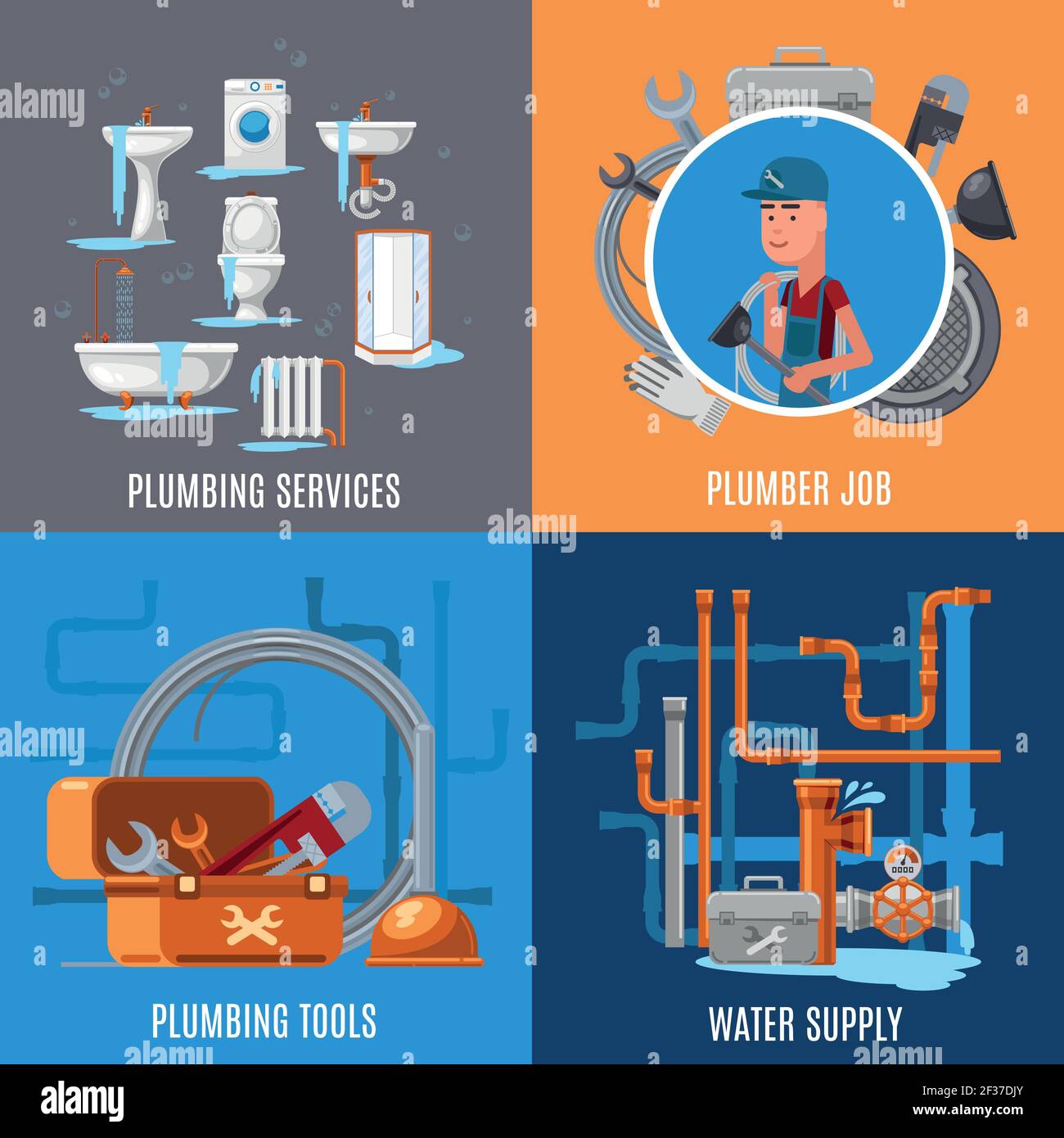 Sanitary fix and plumbing vector concept. Plumber job and plubming ...